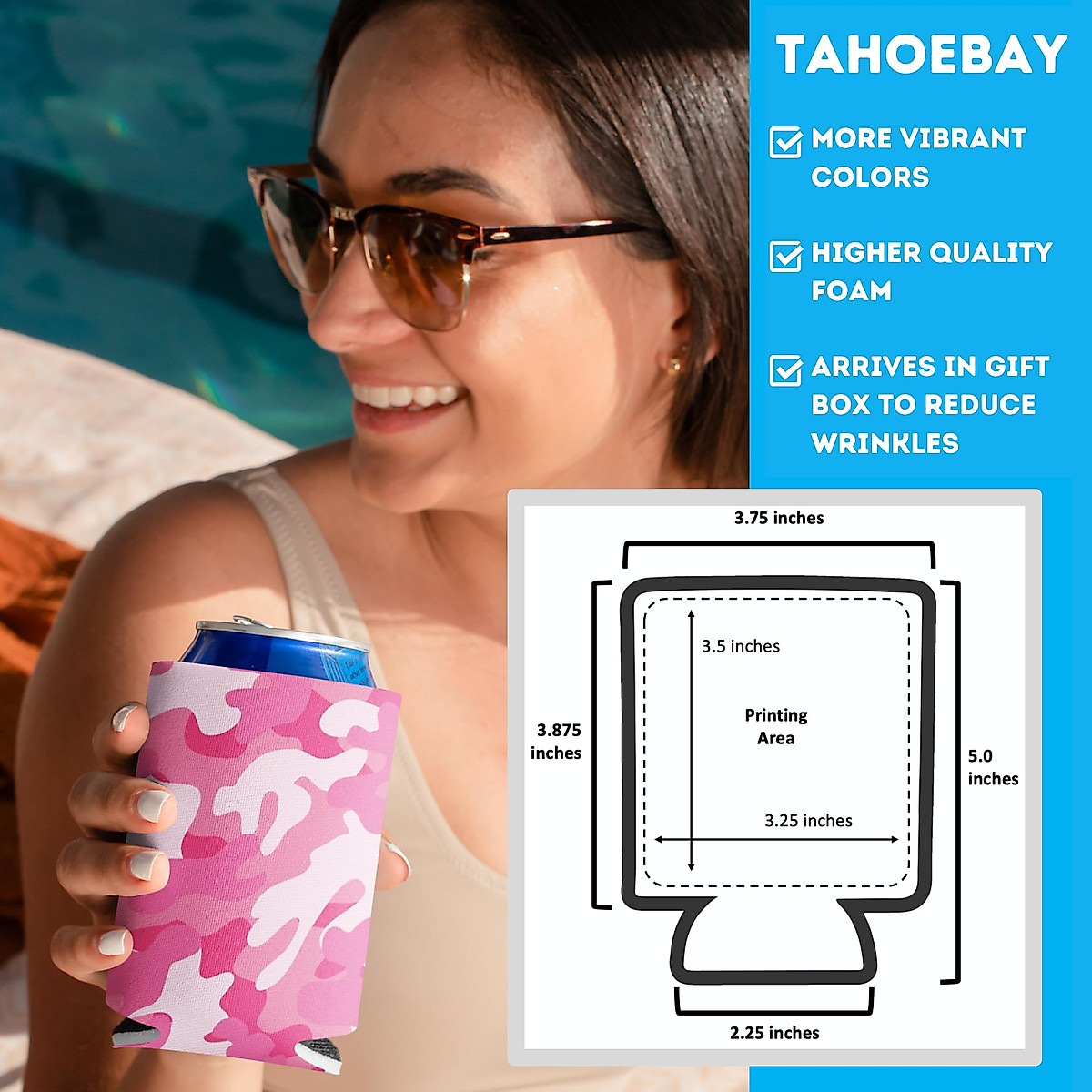 TahoeBay Blank Beer Can Cooler Sleeves (25-Pack) Bulk Sublimation Blanks for Vinyl Plain Collapsible Foam Can Sleeves Coolers for Soda Cans & Bottles Black White Assorted Solid Color (Pink Camo)