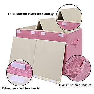 popoly Large Toy Box Chest with Lid, Collapsible Sturdy Toy Storage Organizer Boxes Bins Baskets for Kids, Boys, Girls, Nursery, Playroom, 25"x13" x16" (Linen Gray)