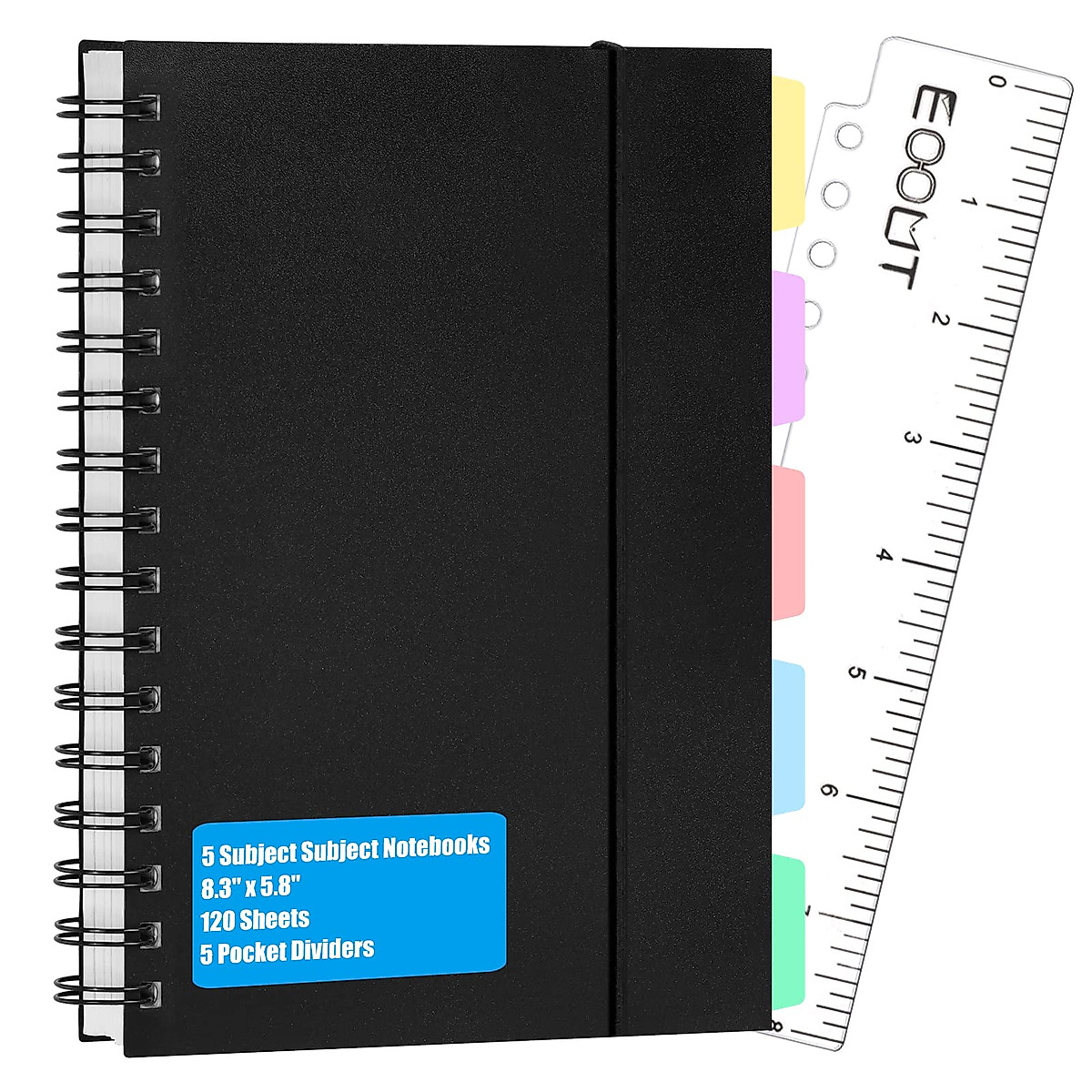EOOUT A5 Subject Spiral Notebooks with Tabs, 8.3 x 5.5 Inches, Notebooks for Work, 5 Colored Dividers, Spiral Lined, 240 Pages, for School, Office Supplies and Home