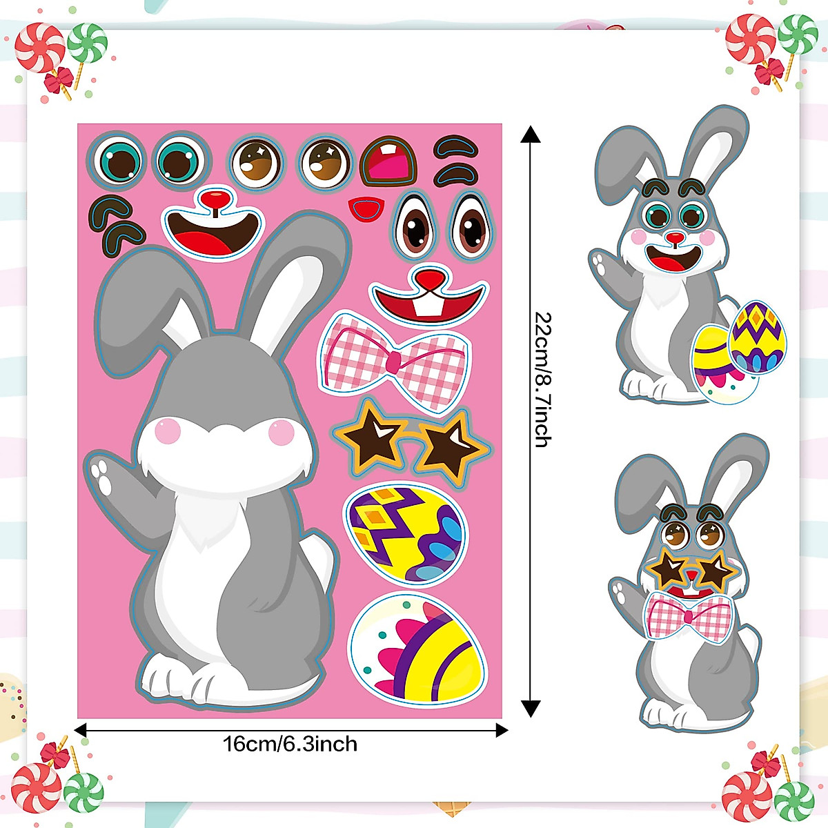 Aitsite 36pcs Easter Animal Stickers with Bunny, Chicken, Lamb Easter Egg Stickers, Kids DIY Easter Art and Craft Stickers for DIY Decorative Painting Stickers (36pcs Cute Rabbit)