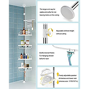 ADOVEL 4 Layer Corner Shower Caddy, Adjustable Shower Shelf, Constant Tension Stainless Steel Pole Organizer, Rustproof 3.3 to 9.8ft