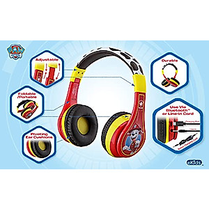 eKids Paw Patrol Kids Bluetooth Headphones, Wireless Headphones with Microphone Includes Aux Cord, Volume Reduced Kids Foldable Headphones for School, Home, or Travel