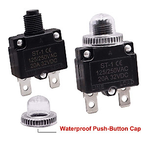 smseace 2PCS 20Amp Electric Button Breaker 125/250VAC, Overload Protector with Manual Reset, Waterproof Button Cap ST-1-20A