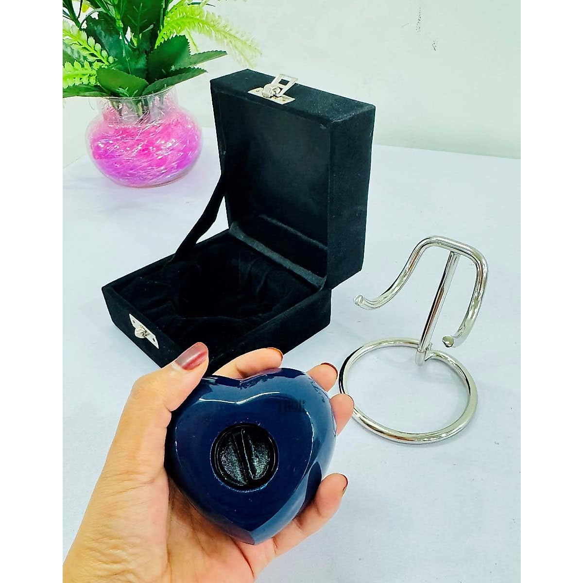 Blue Small Love Heart Pet Urn for Ashes with Box Small Heart Dog’s and Cat’s Ash Container for Funeral Remains with Stand Mini Heart Cremation Urn for Ashes