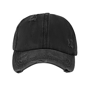 Muryobao Women Ponytail Criss Cross Messy Buns Ponycaps Baseball Cap Adjustable Cotton Distressed Dad Trucker Hat for Outdoor Sports Travel Black