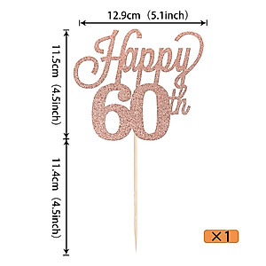 1 Pack Happy 60th Cake Topper Black Glitter Number 60 Sixty Birthday Cake Pick Decorations for Cheers to 60 Years Old 60th Birthday Wedding Anniversary Party Supplies Rose Gold