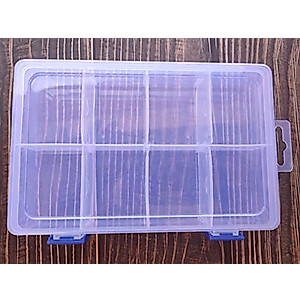 Clear Plastic Storage Box Compartments with Adjustable Dividers, Portable Transparent Beads Earring Jewelry Organizer Holder with Lid for Craft Nail Fishing Hooks Medicine Container Box, 8 Grids