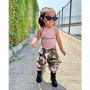 fhutpw Baby Toddler Kids Girls Clothes Sets 2pcs Halter Sleeveless Top & Camouflage Pants Sets Vest Outfits (Pink, 2-3T)