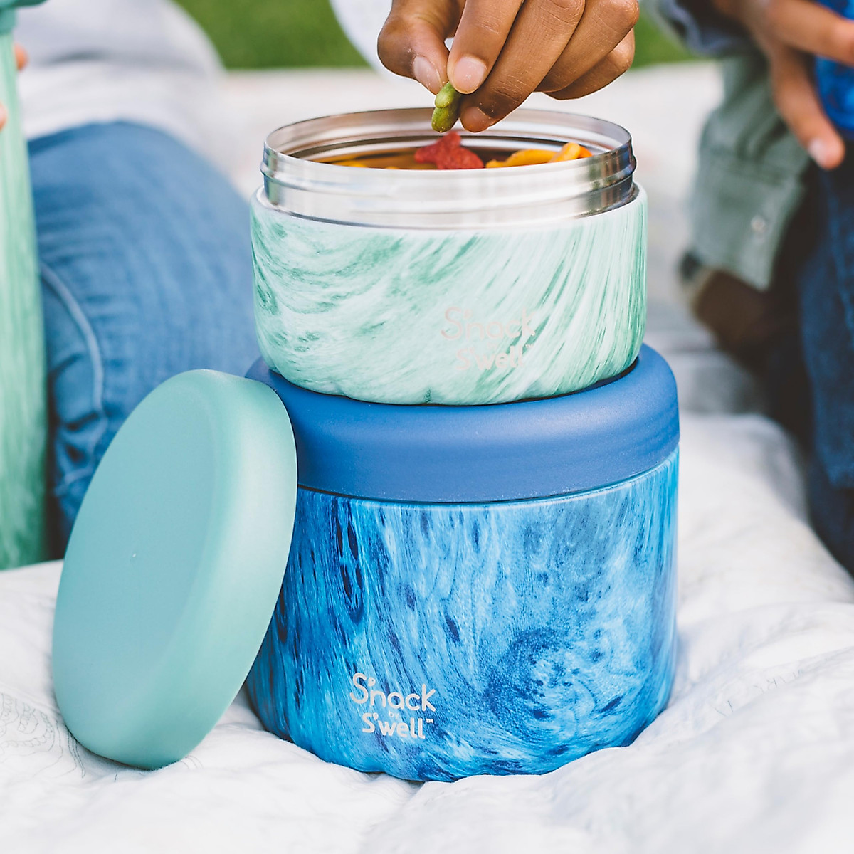 S'well S'nack Stainless Steel Food Container - 24 Oz - Azure Forest - Double-Layered Insulated Bowls Keep Food Cold for 8 Hours and Hot for 6 - BPA-Free