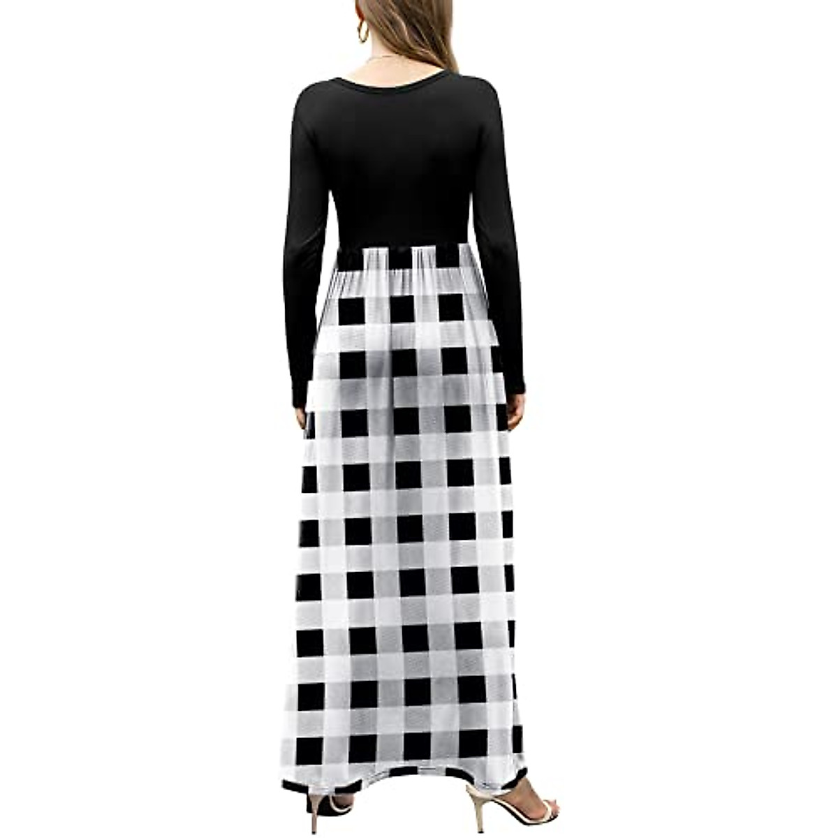 GRECERELLE Women's Long Sleeve Casual V Neck Plain Floral Print Maxi Dresses with Pockets Long Dress