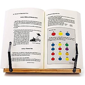 wishacc Bamboo Book Stand Reading Rest Holder Cookbook Cook Stand/Foldable Tablet PC Textbook/Music Document Stand/Desk Bookrest with Retro Hollow Elegant Pattern