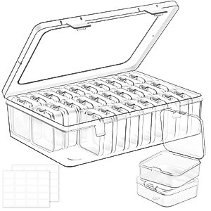 Mauproy Bead Organizer Box, 31 Pcs Small Clear Plastic Bead Storage Cases, Mini Rectangle Storage Containers with Hinged Lids and Labels for DIY Art Craft Jewelry Bracelet Making