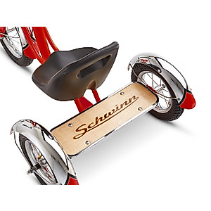 Schwinn Roadster Bike for Toddler, Kids Classic Tricycle, Low Positioned Steel Trike Frame with Bell and Handlebar Tassels, Rear Deck Made of Genuine Wood, for Boys and Girls Ages 2-4 Year Old, Red