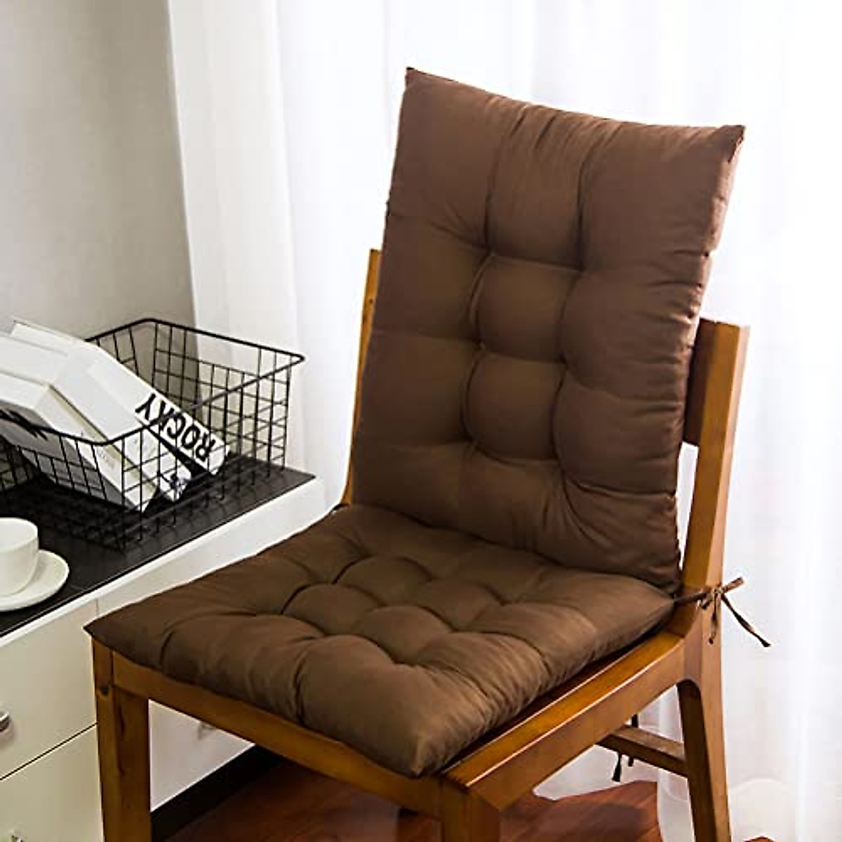 Non-Slip Rocking Cushions for Living Room,Nursery,or Home Office, Tufted and Non-Slip Pads,Seat 17" X 17" and Seatback 23" X 17",2 Piece (Brown)