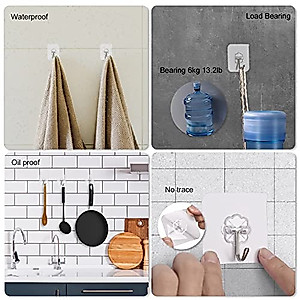Small Adhesive Hooks Waterproof Heavy Duty Sticky Hooks 13.2lb(Max), Transparent Reusable Seamless Plastic Wall Hooks, Kitchen Bathroom Oilproof Ceiling Nail Free Improvement Sticky Hook 12 Pack