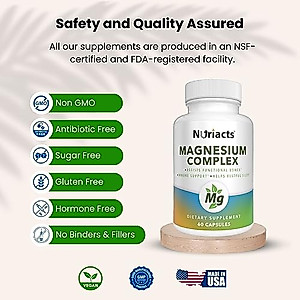 Nutriacts Magnesium Complex 60 Capsules: 4-in-1 Energy, Mood, Sleep, Digestive Support with Aquamin - Gentle to Stomach, High Absorption Formula for Optimal Health - Magnesium 500mg