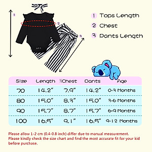 DREAM BUS Newborn Toddler Baby Girl Outfits Romper Ribbed Knitted Long Sleeve Cotton Striped Pants Black,3-6 Months