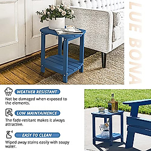 LUE BONA Adirondack Outdoor Side Table, Navy Blue Poly Outdoor Patio End Table Weather Resistant, Pool Composite Plastic Morden Side Table for Patio, Pool, Porch, Garden, Lawn