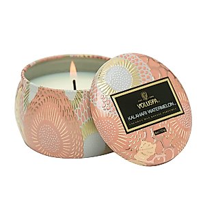 Voluspa Kalahari Watermelon Candle | Mini Tin | 4 Oz. | 25 Hour Burn Time | All Natural Wicks and Coconut Wax for Clean Burning | Vegan | Hand-Poured in The USA | Non-Toxic Candles