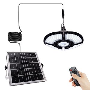 ChunHee Solar Pendant Light Outdoor Indoor, Solar Powered Shed Light with Adjustable Panel,IP65 Waterproof Solar Motion Sensor Lights with Remote Control,for Garden, Garage,Patio,Yard