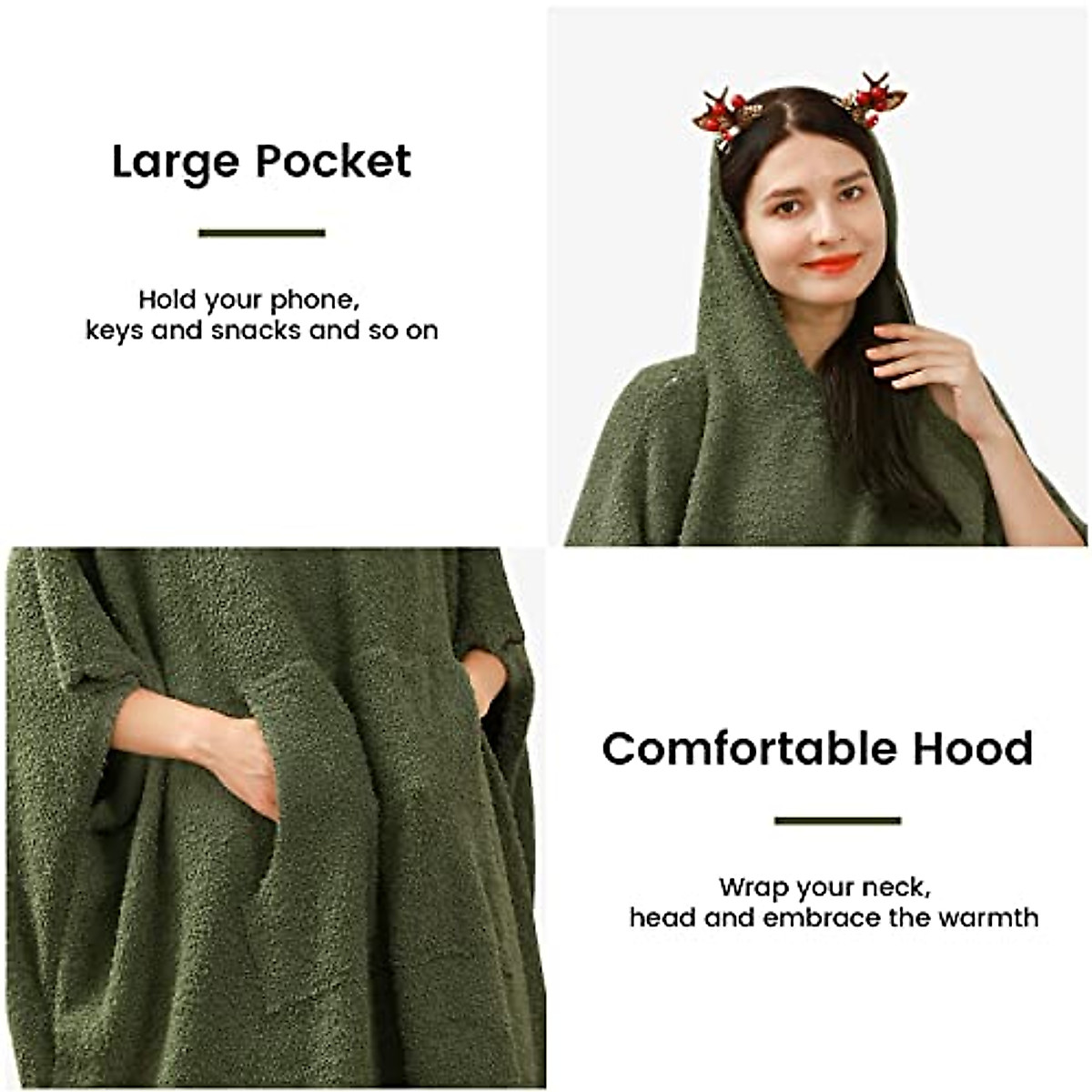 ZonLi Oversized Wearable Blanket Adult, Super Soft Warm Barefoot Chenille Blanket Poncho Hoodie for Son Men Women, One Size Fits All (Green)