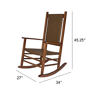 Shine Company Set of 2 Hampton Porch Rockers, High Back Wood Rocking Chairs, Rattan Backrest & Seat, 2-Pack, Oak