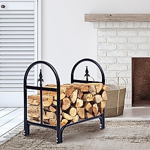 Happytools Firewood Rack, 24 Inch Fireplace Wood Storage Stand for Indoor and Outdoor, Heavy Duty Steel Fire Log Stacker Holder for Stove Fire Pit Fireplace (Single Head, 2 FT) Black