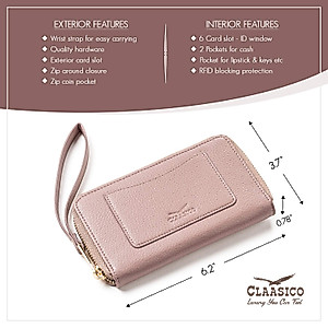 Claasico Women's Slim Wristlet Wallet | RFID Block, 6 Credit Card, Money & Receipt Organizer