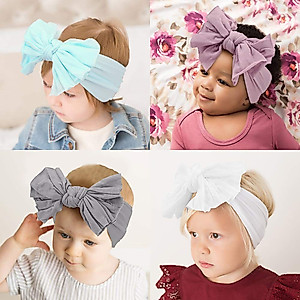 Makone 8pcs Baby Girls Headbands with Bows, Nylon Stretchy Hair Bands Hair Bow Elastics Hair Accessories for Newborn Baby Infant Toddlers Kids