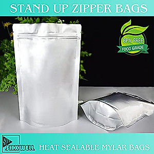 SHXWELL 50pcs 1 Quart Mylar Bags for Food Storage, 7"x10" 10 Mil Stand-Up Zipper Pouches Resealable and Heat Sealable for Long Term Food Storage(7"x10", Extra Thick)