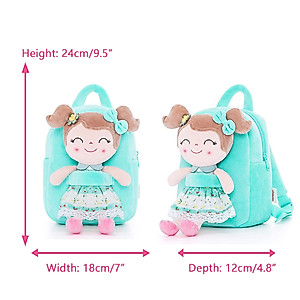 Gloveleya Kids Backpacks Girls Backpack Plush Bags with Soft Baby Doll Green 9"