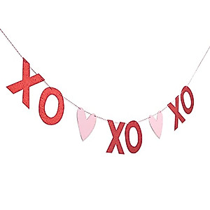 XOXO Banner For Valentine's Day - Glitter Red And Pink Party Decor XOXO Banner, Hugs & Kisses Valentine Decorations，Valentine's Day Decor, Wedding Engagement Bridal Shower Party Supplies Decorations For Home