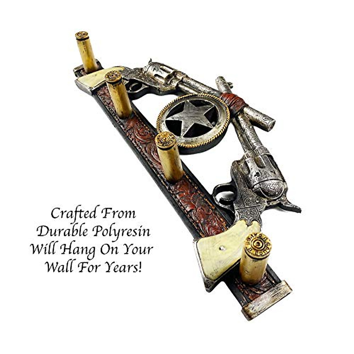 Urbalabs Six Shooter Western Coat Hanger Towel Hook Country Decor Wall Coat Rack Hanging Hooks Key Holder Mounted Decorative Cowboy Hat Rack Rustic Home Gun Decor (Double Pistol Shotgun Shell)