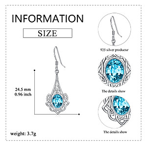 VONALA Celtic Earrings 925 Sterling Silver Aquamarine Earrings March Birthstone Austrian Crystal Drop Earrings Irish Jewellery Gift for Women