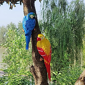 Ascebrk Parrot Statues for Garden, Indoor Outdoor Parrot Statues and Figurines,Resin Hanging Macaw Sculpture Wall Decorations Tree Animal Birds Statues Tropical Decor for Patio Lawn Yard Home