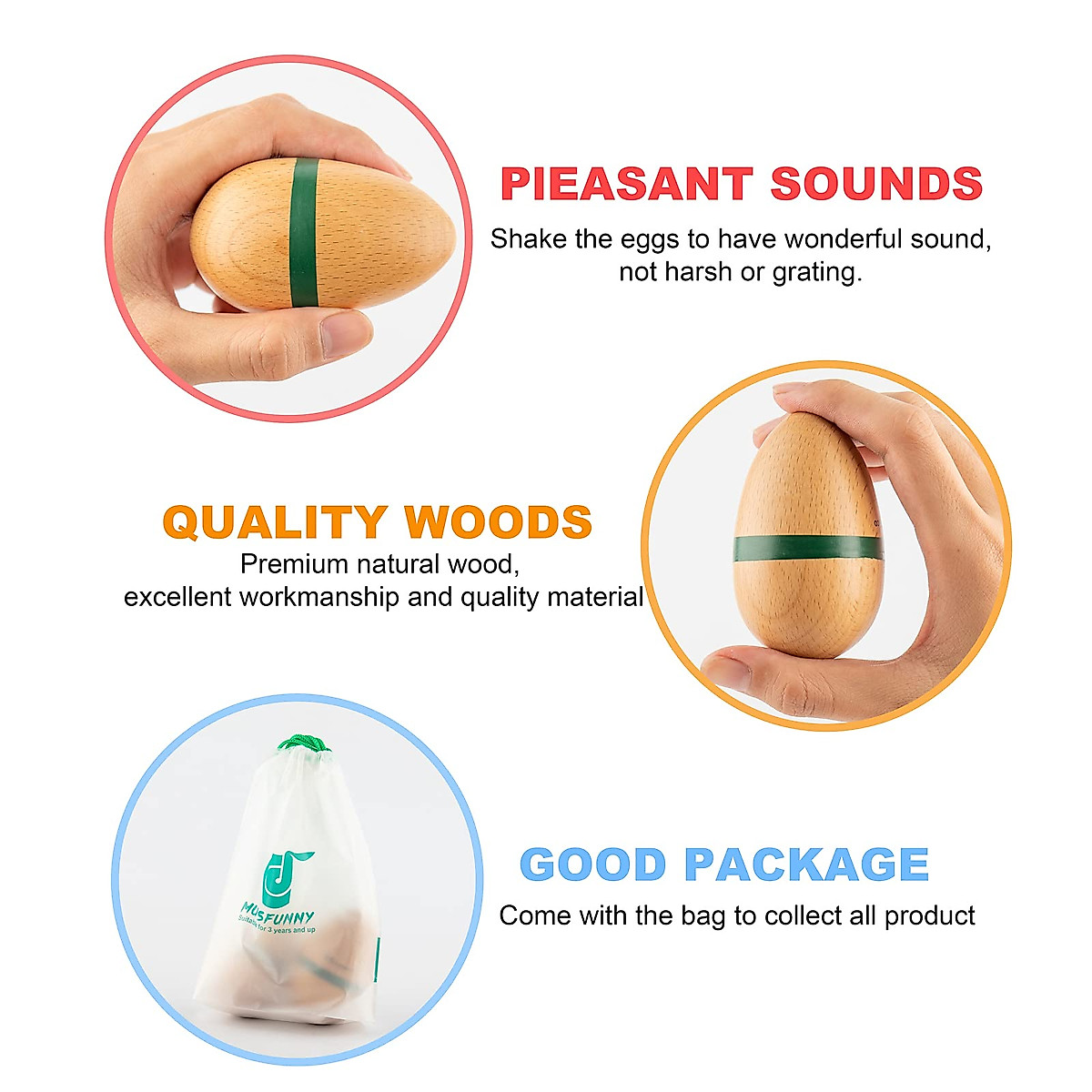 Eggs Shakers, Profession Wooden Egg Maracas Shakers For Adults, Hand Percussion Instrument for Musical Education Party Classroom Prizes (Natural Big)