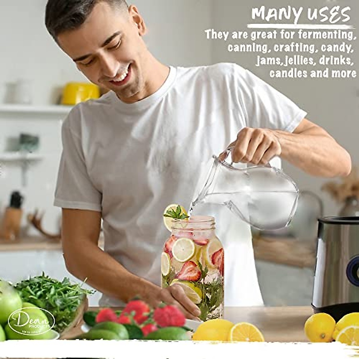 Wide Mouth Mason Jars 64 oz - 1/2 Gallon Mason Jar - Ball Mason Jars 64oz With Lids - Large Mason Jar 64 Ounce - Wide Mouth Half Gallon Mason Jars - Ball Canning Jars Wide Mouth - 6 Pack Dean Products