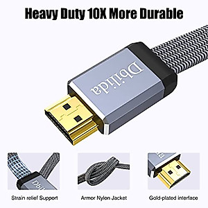 Dbilida 8K Flat HDMI Cable 10ft 2Pack, Nylon Braided HDMI 2.1 Cable Supports 4K@120Hz, 8K@60Hz, 48Gbps eARC, Dynamic HDR, HDCP 2.2 & 2.3 Compatible with DTS:X, Dolby Vision, PS5/PS4, X-Box Series X