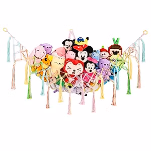 Large Stuffed Animal Net Toy Hammock Corner XL Hanging Net for Plush Toy Holder Boho Macrame Toy Display Stuffed Animal Storage Organizer for Kids Room, Nursery