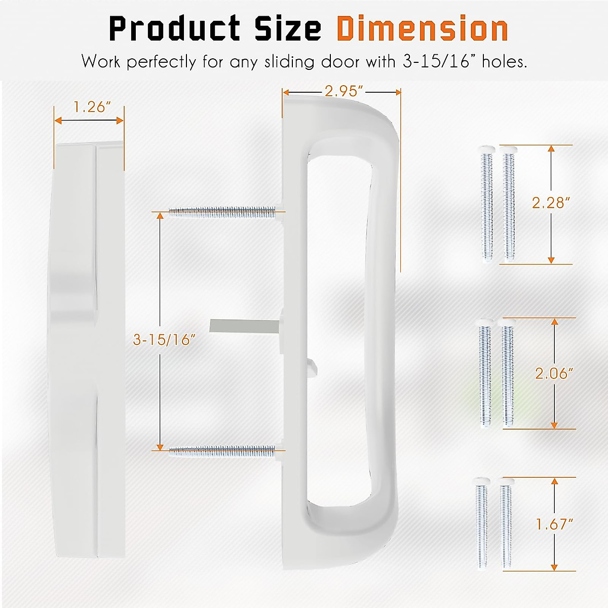 Sliding Door Handle, Non-Keyed Sliding Patio Door Handle Set with Latch for 3-15/16” Hole Spacing for Mortise Style Locks, Non-Handed, Sliding Glass Door Handles Replacement, White
