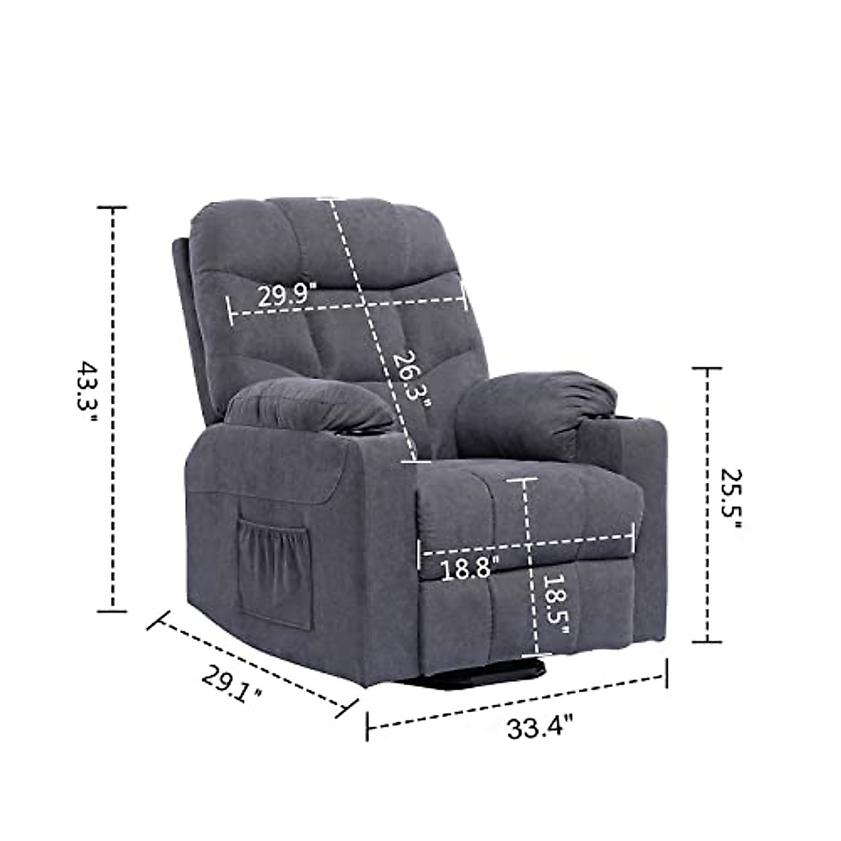 Living Room Power Lift Massage Recliner Chair for Elderly Heated Ergonomic Lounge Fabric Vibratory Massage Chair with Cup Holders/Heating/Remote Control Grey