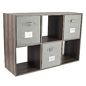 TQVAI 6 Cube Storage Organizer, Wood Storage Cubes Shelf with Fabric Storage Bin, Retro Grey