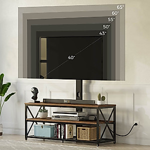 Seventable TV Stand with Mount and Power Outlet 43", Swivel TV Stand Mount for 32/45/55/60/65/70 inch TVs, Height Adjustable TV Entertainment Center with Cable Management, Rustic Brown