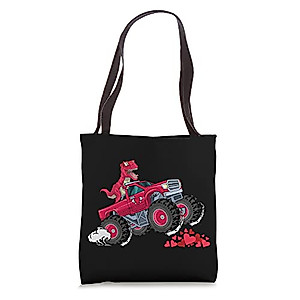Boys Valentines Day Kids Dinosaur Ridding Truck Hearts Tote Bag