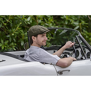 Mucros Weavers Newsboy Tweed Cap Irish Hat for Men's 8 Piece Flat Driving Cap Made in Ireland (Large, Green Herringbone)