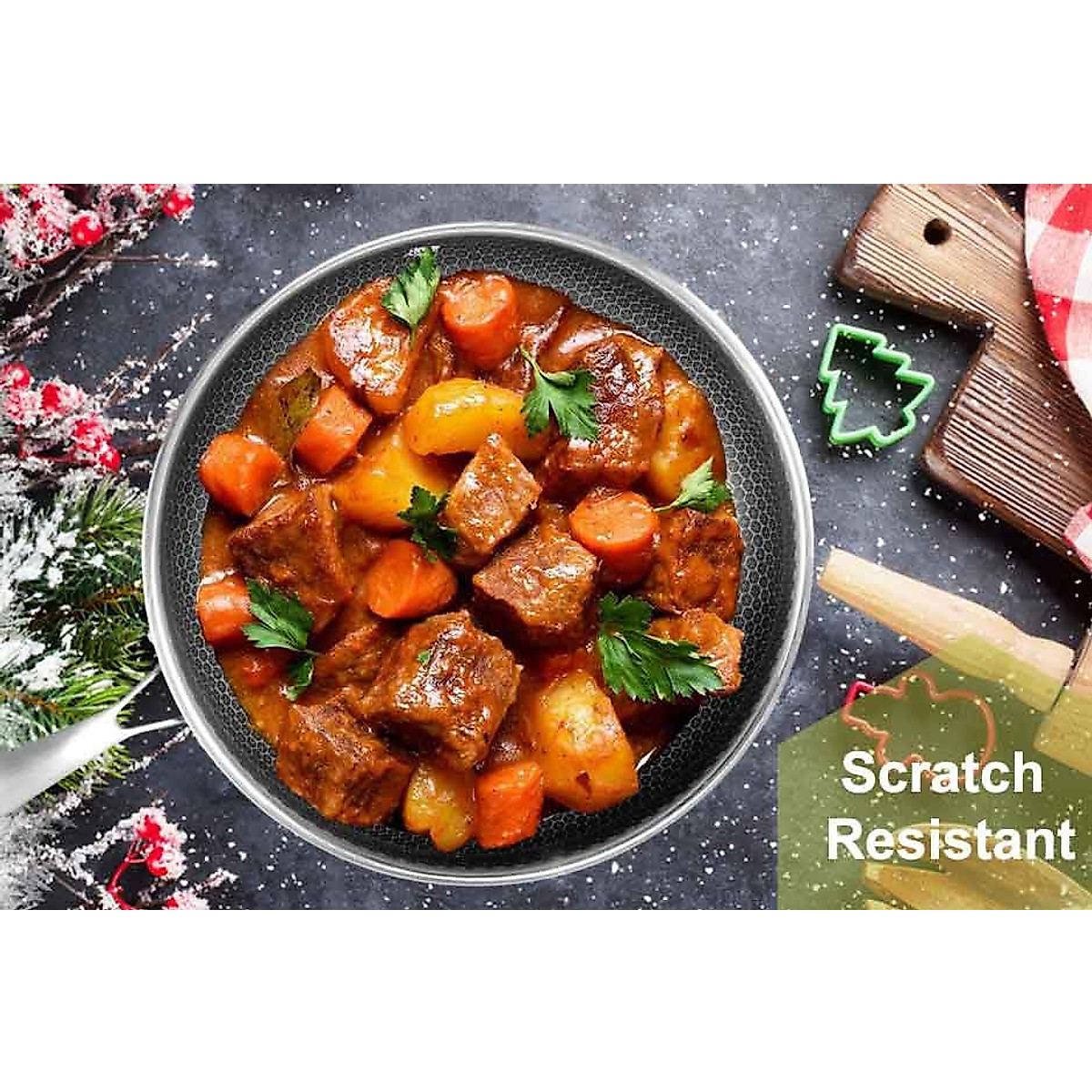 AUDANNE Wok Pans with Lid, 12.5" Large Stainless Steel Honeycomb Skillet with Handle - PFAS & PFOA Free, Induction Cooking Fry Woks, 12.5 inch Black