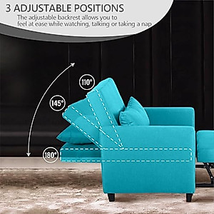 Mlxgoie Convertible Sofa Bed Chair, 3-in-1 Multi-Functional Sleeper Single Futon Chair Bed with Modern Linen Fabric & Tufted Pillow for Compact Living Room, Apartment, Dorm - Blue