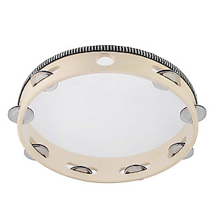 Tambourine for adults 10 inch Hand Held Drum Bell Birch Metal Jingles Percussion Gift Musical Educational Instrument for Church KTV Party (10 inch)