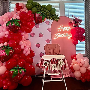 MOMO RUCCI 147Pcs Strawberry Balloons Arch Garland Kit with Strawberry Foil Balloons for Sweet Girl My Berry First Themed Birthday Party Supplies Baby Shower Gender Reveal Decorations Red Pink Green