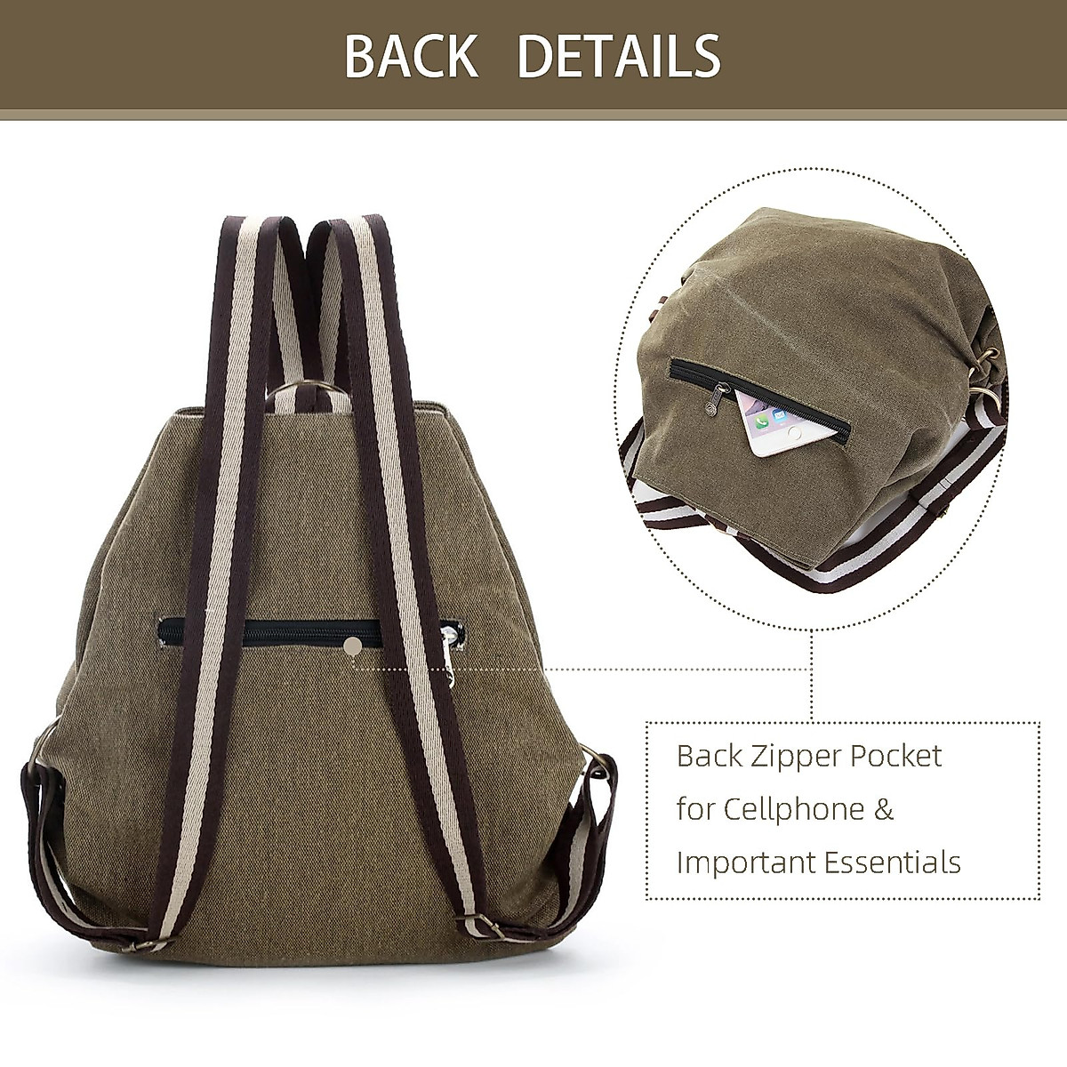 Women Canvas Backpack Daypack Casual Shoulder Bag, Vintage Heavy-duty Anti-theft Travel Backpack